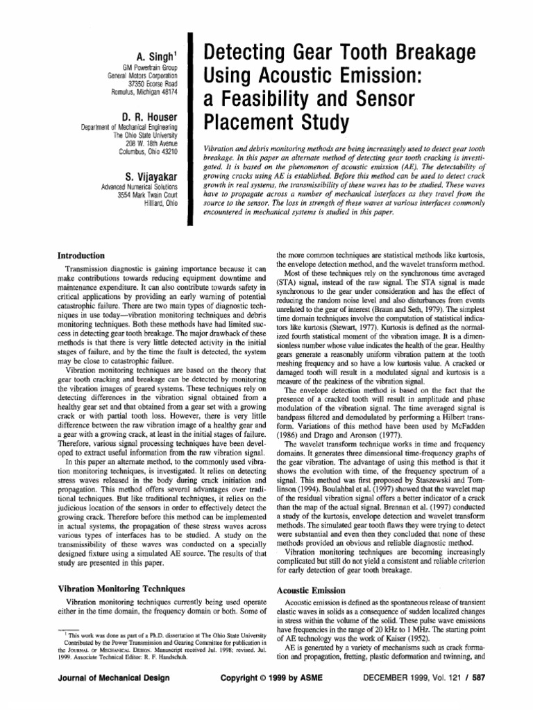 Detecting Gear Tooth Breakage Using Acoustic Emission - A Feasibility ...