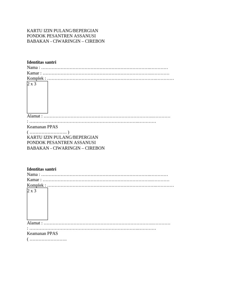 Kartu Izin Pulang | PDF