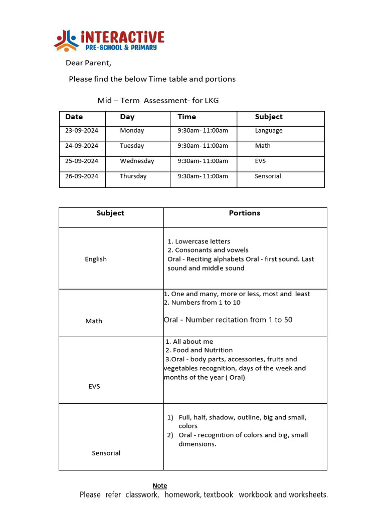 Mid - Term Assessment - LKG | PDF