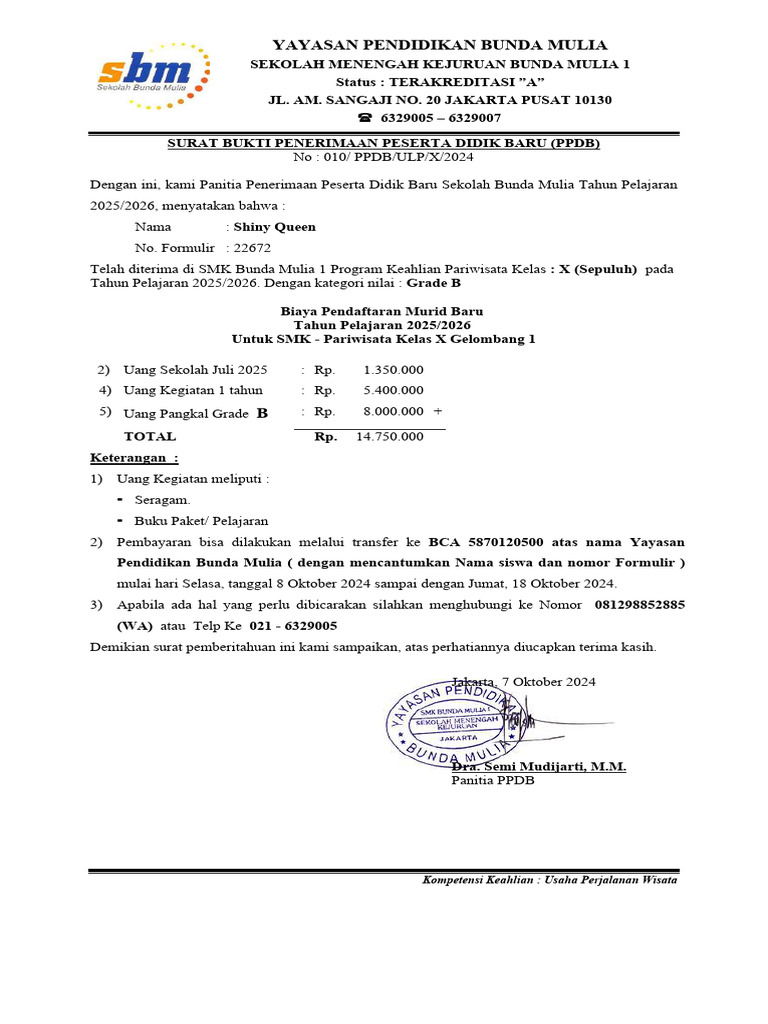 SURAT KETERANGAN PSB (ULP) Shiny Queen | PDF