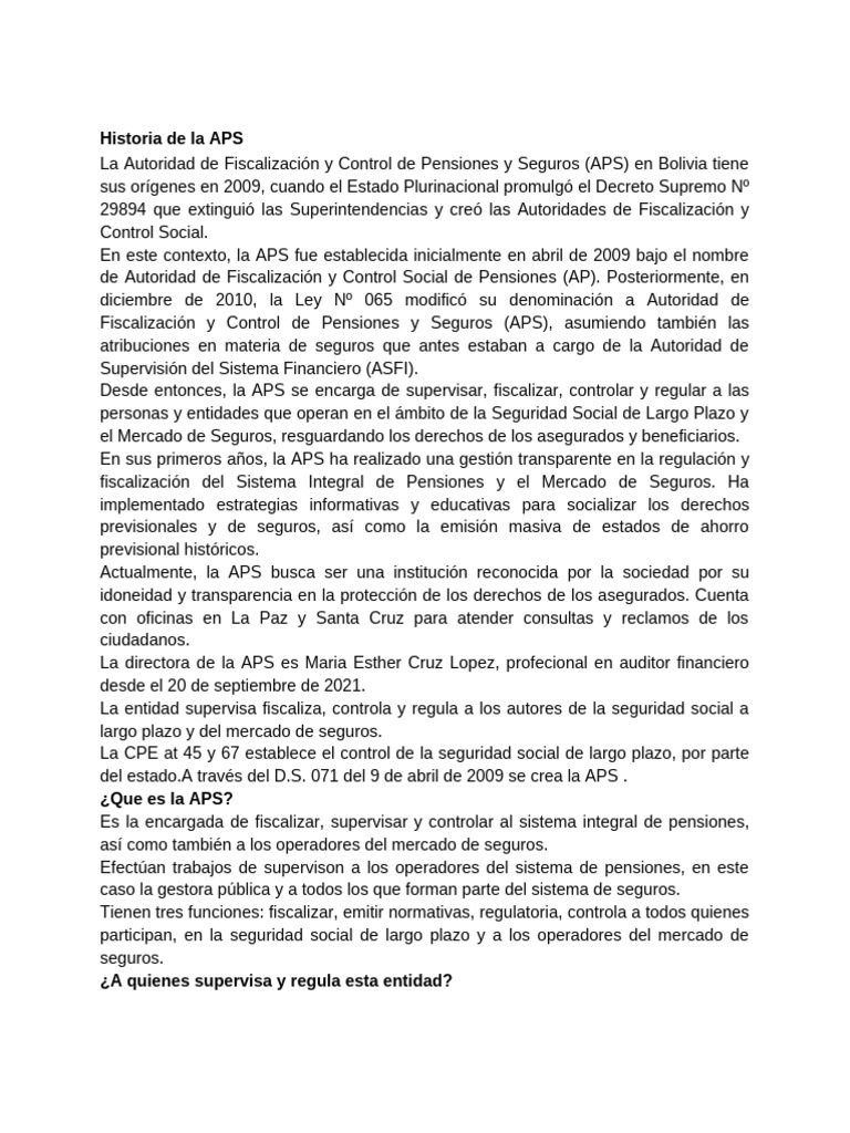 Historia de La APS y Regimen Legal | PDF