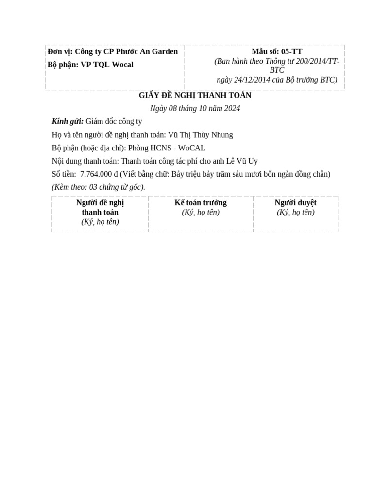 De NGH Thanh Toan tt200 - 2608153040 | PDF