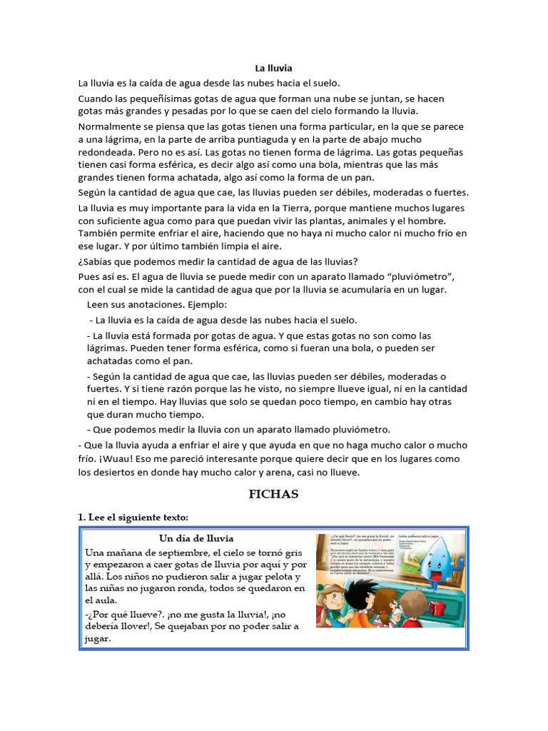Ficha de Trabajo La Lluvia | PDF