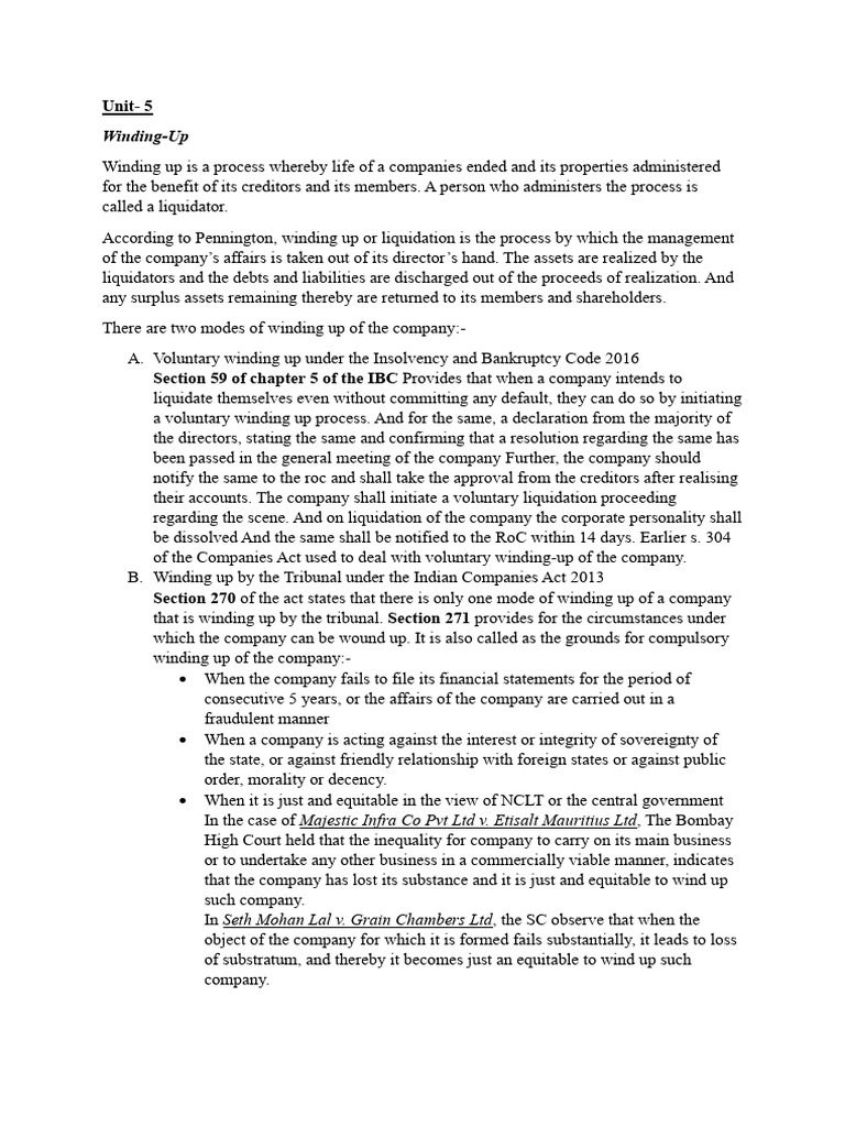 Company Law - Unit V | PDF