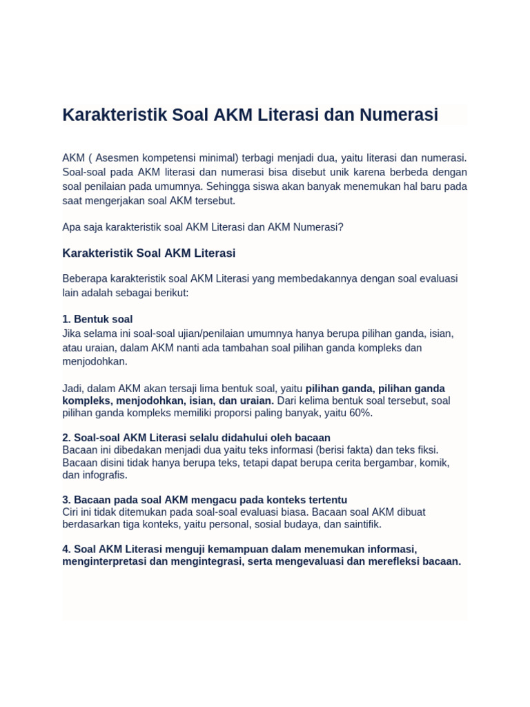 Karakteristik Soal Akm | PDF