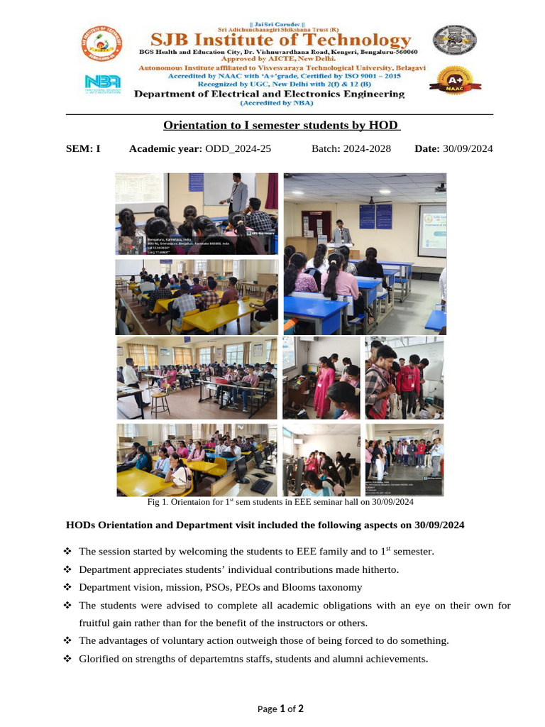 HOD's Orientation for 1st Semester EEE Students | PDF | Cognition ...