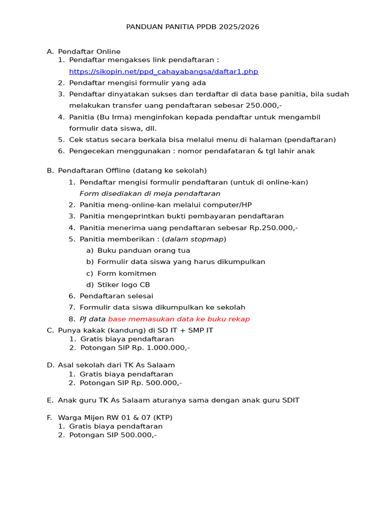 Panduan Panitia PPDB 2025 | PDF