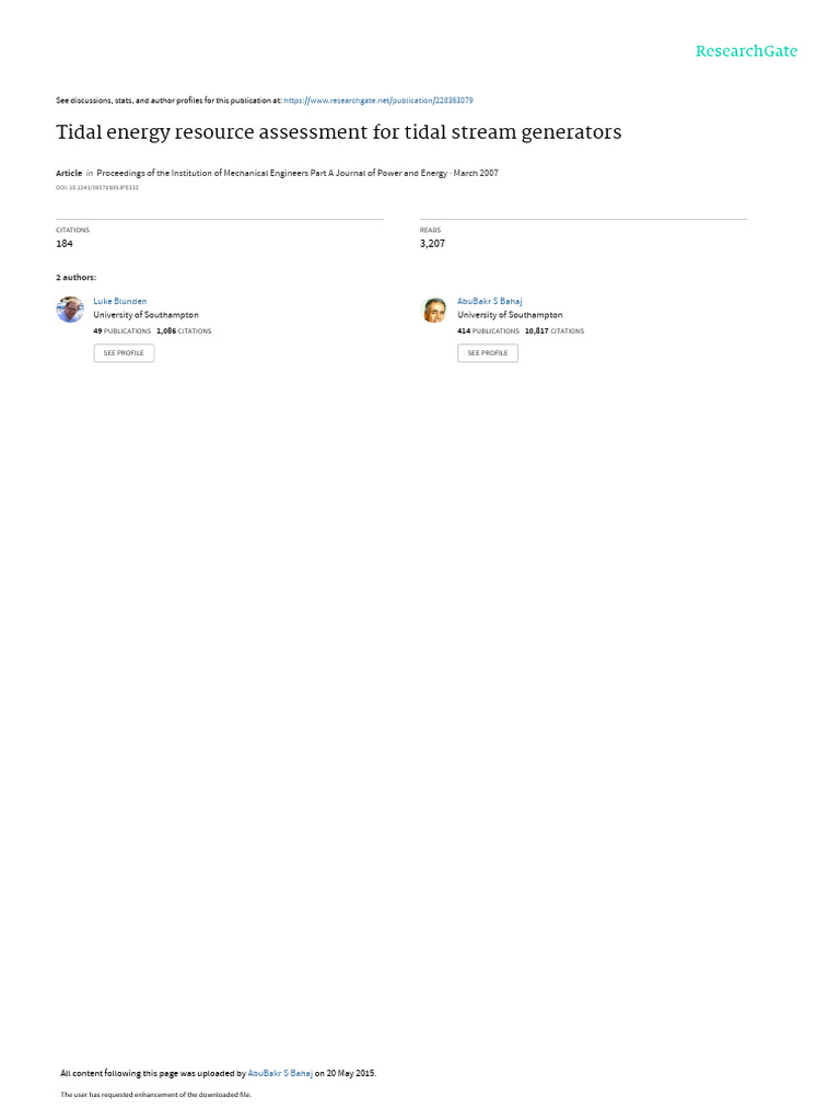 Tidal Energy Resource Assessment For Tidal Stream | PDF