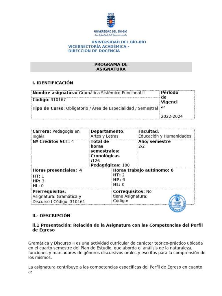 Programa Gramática Sistémico-Funcional II 2024 | PDF