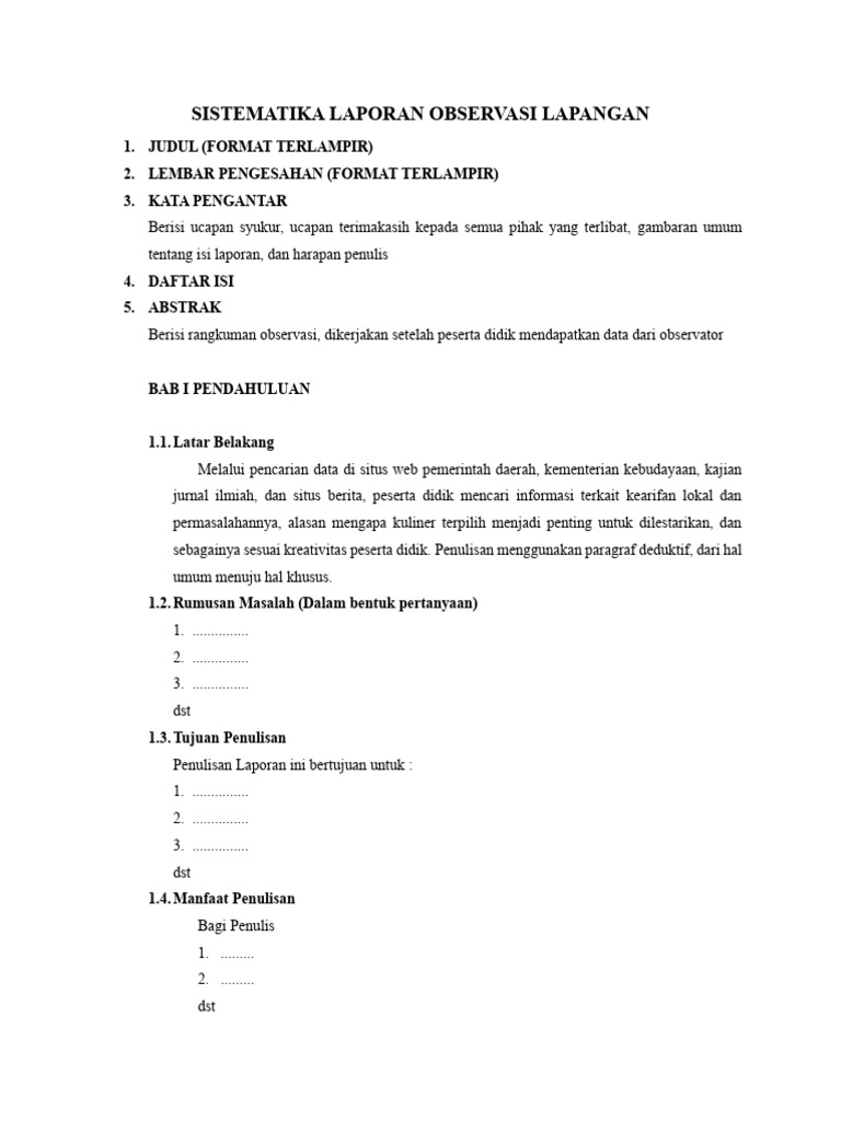 Sistematika Laporan Observasi Lapangan | PDF