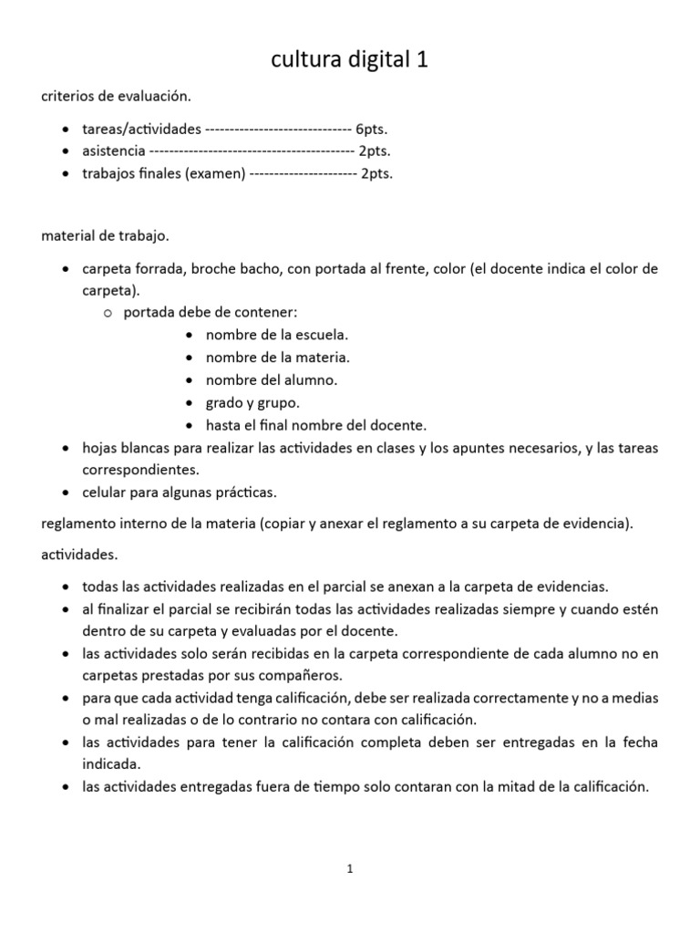 CULTURA DIGITAL 1 Actividades - 121001 | PDF