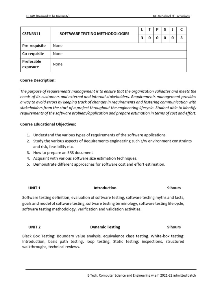 Csen3311 Software Testing Methodologies | PDF
