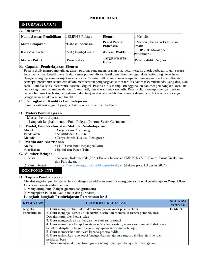 Modul Ajar Puisi Rakyat | PDF | Seni | Sains & Matematika