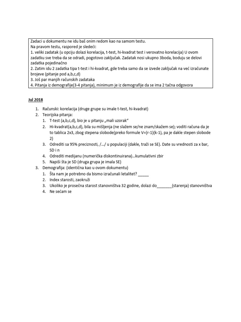Testovi Od Ranije | PDF