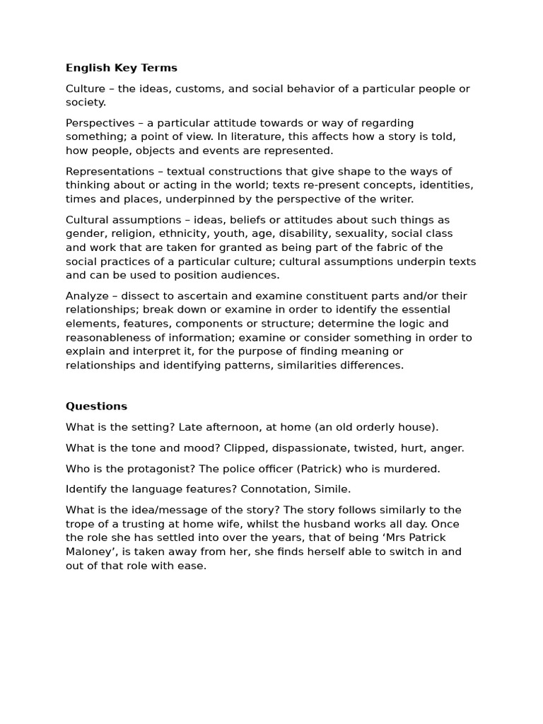 English Key Terms | PDF