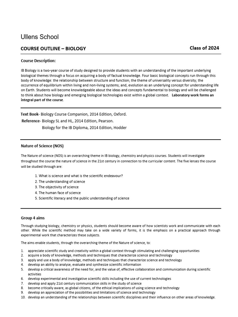 Course Outline - Biology | PDF Course Outline - Biology | PDF