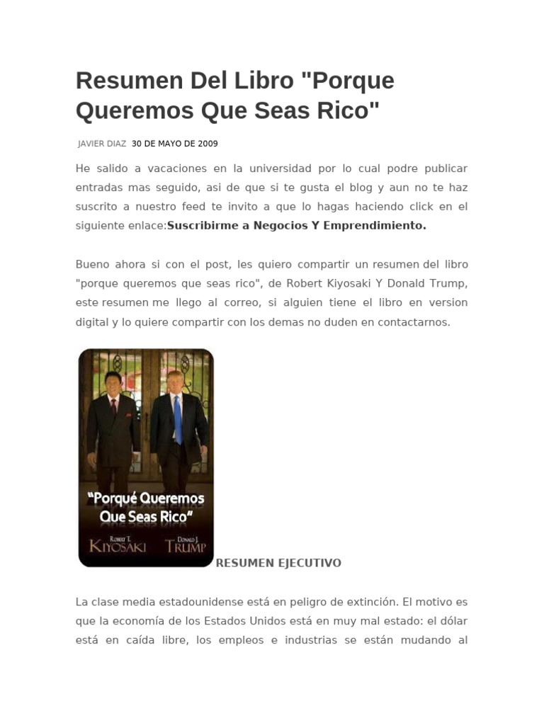 Libro Porque Queremos Que Seas Rico - Resumen | PDF