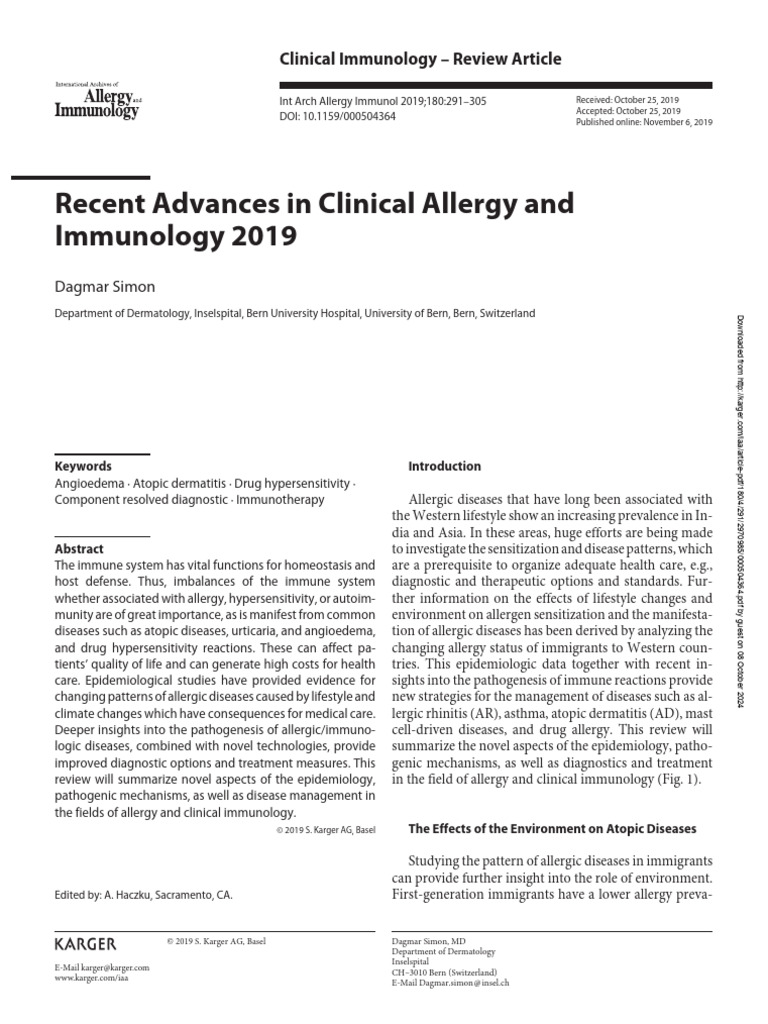 Recent Advances in Clinical Allergy and Immunology 2019 | PDF