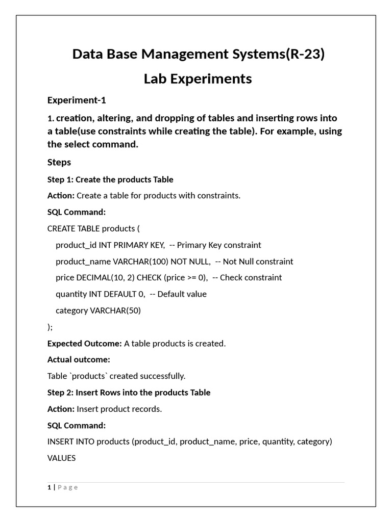 Dbms Lab Experiments | PDF