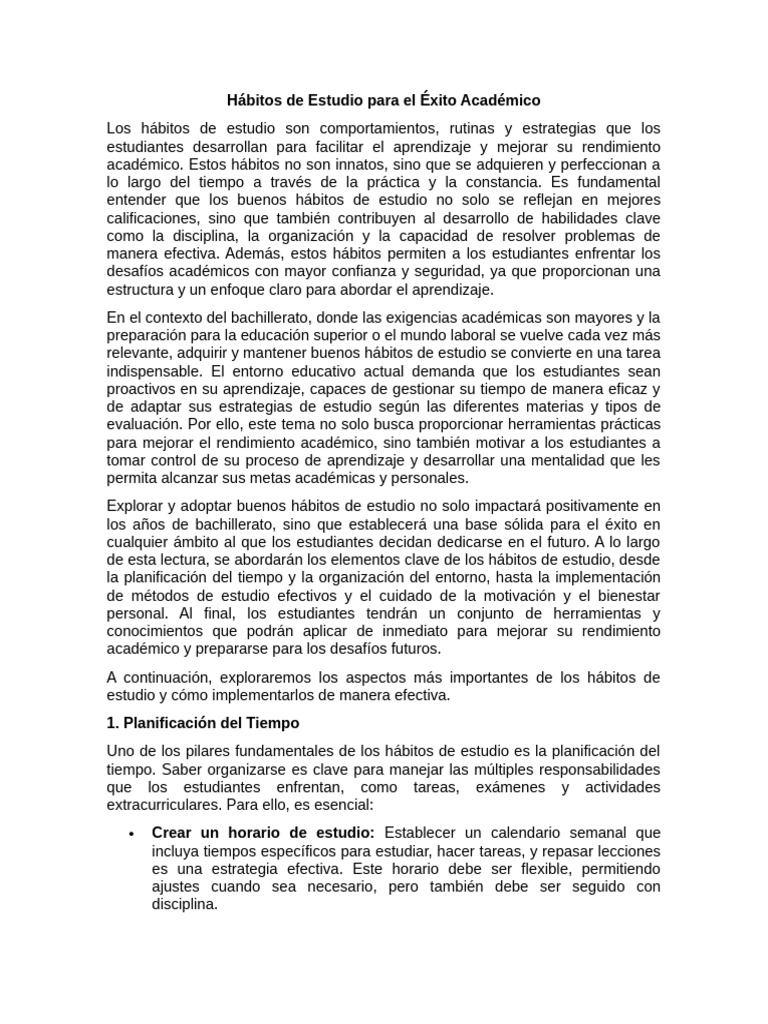 Hábitos de Estudio para el Éxito Académico | PDF | Aprendizaje | Dormir