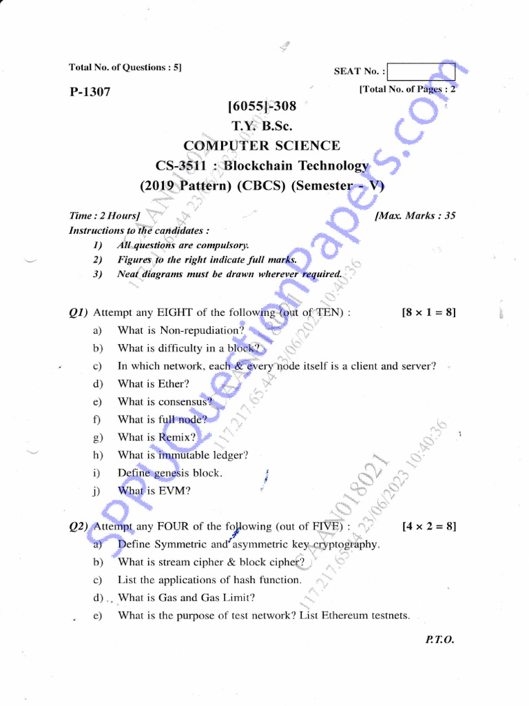 BSC Computer Science Cs Semester 5 2023 April Blockchain Technology 2019 Pattern | PDF ...