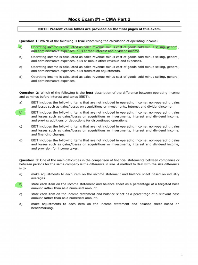 Us Cma Mock Exam | PDF