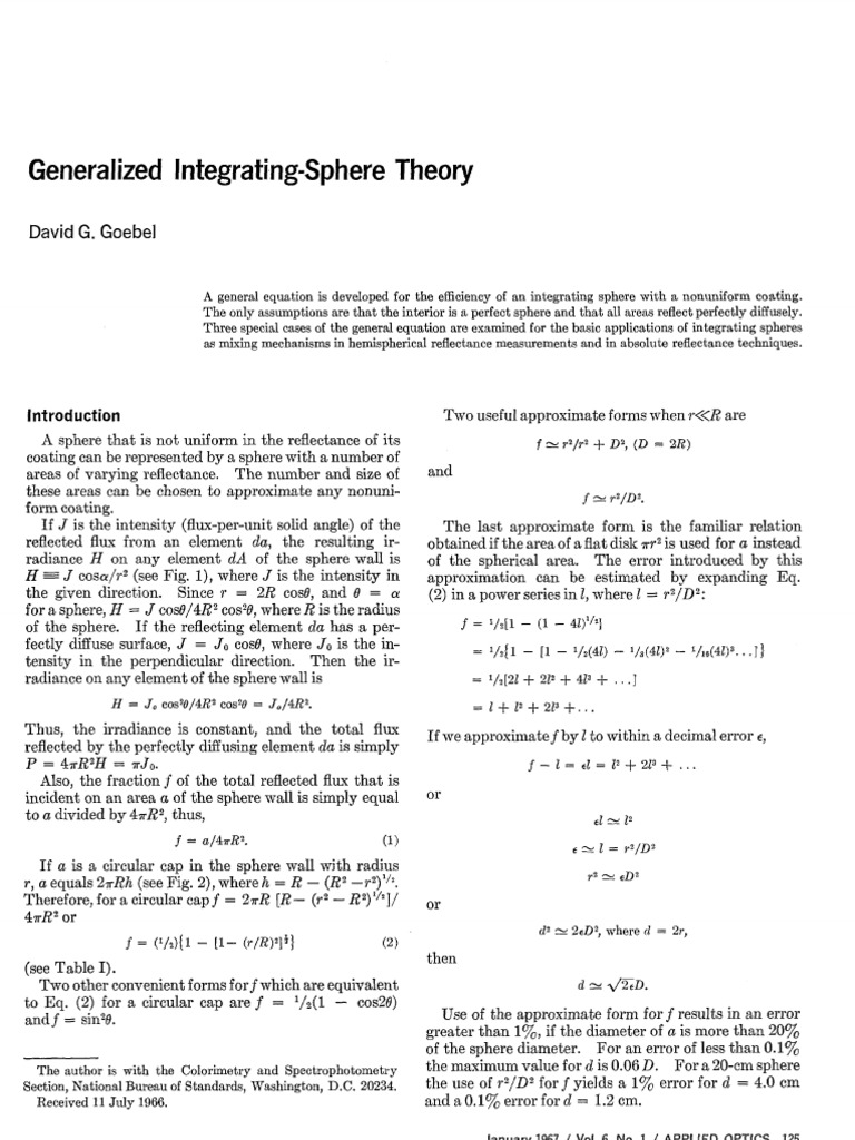 Generalized Integrating Sphere Theory | PDF | Reflectance | Sphere