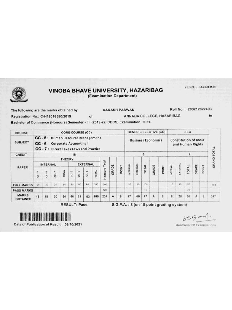 Marksheet | PDF
