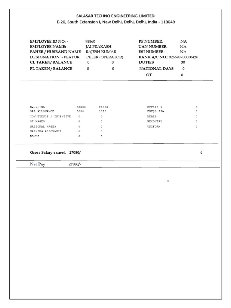 Salary Slip Form | PDF