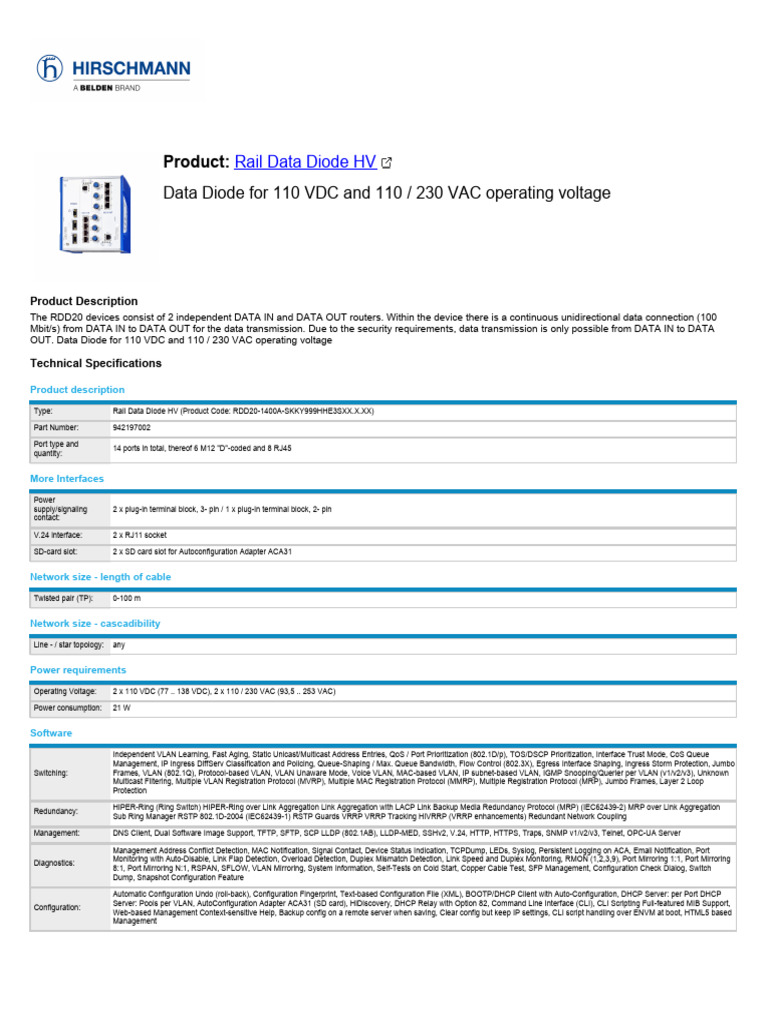RailDataDiodeHV Techdata | PDF