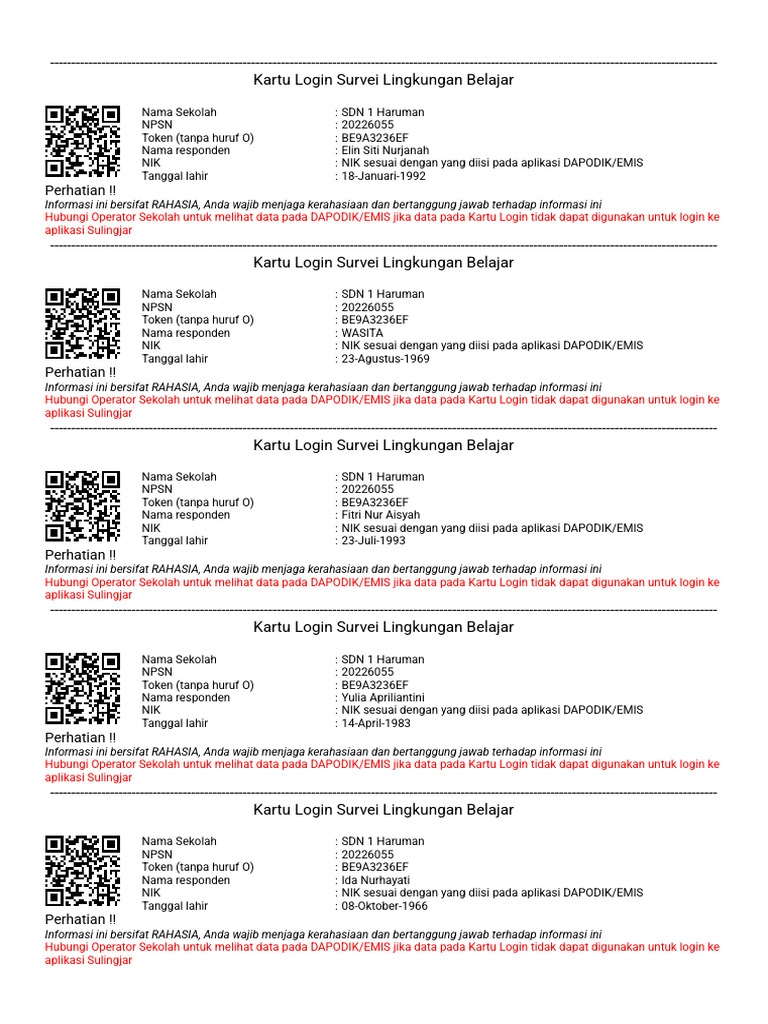 Kartu Login Semua | PDF