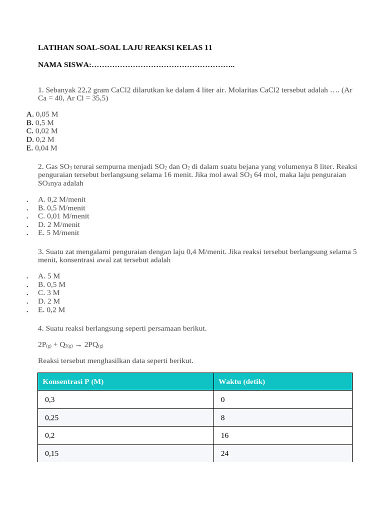 Latihan Soal Laju Reaksi | PDF