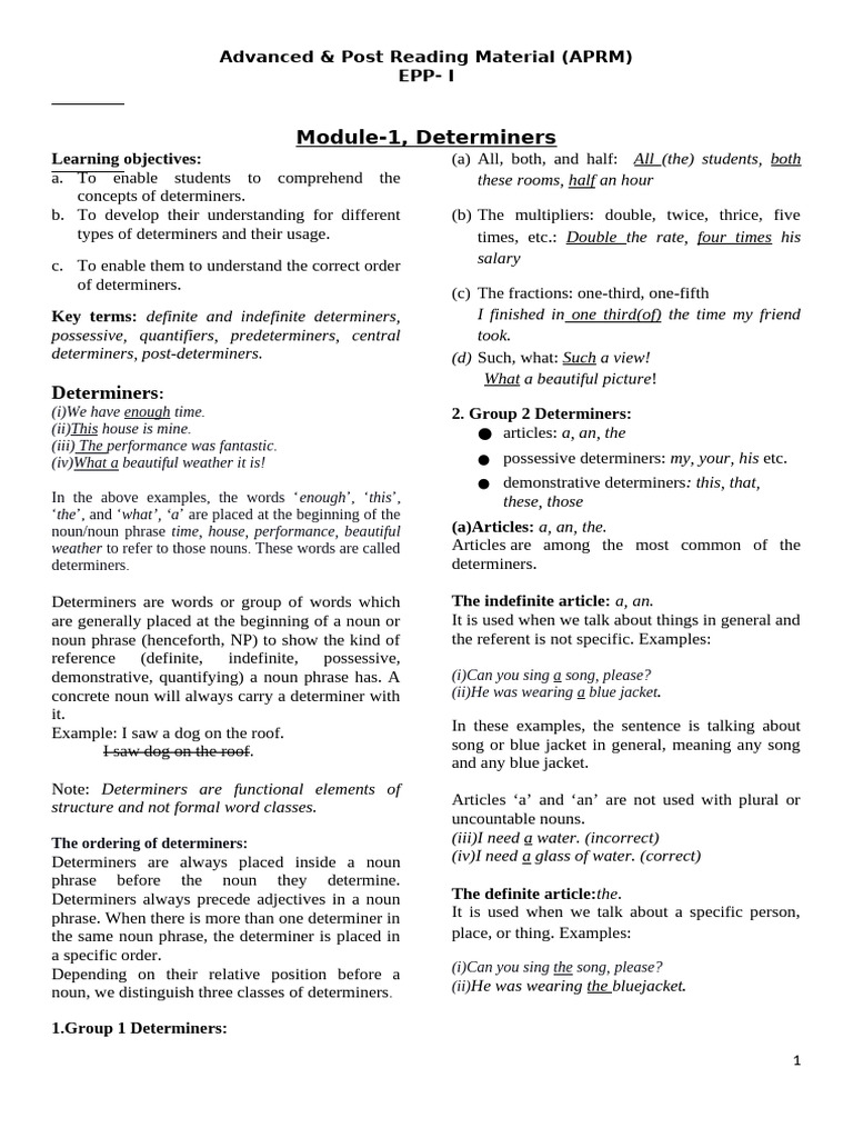APRM Determiners Sheet | PDF