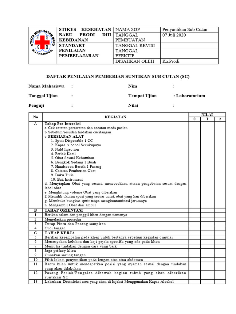 Daftar Tilik Injek SC | PDF
