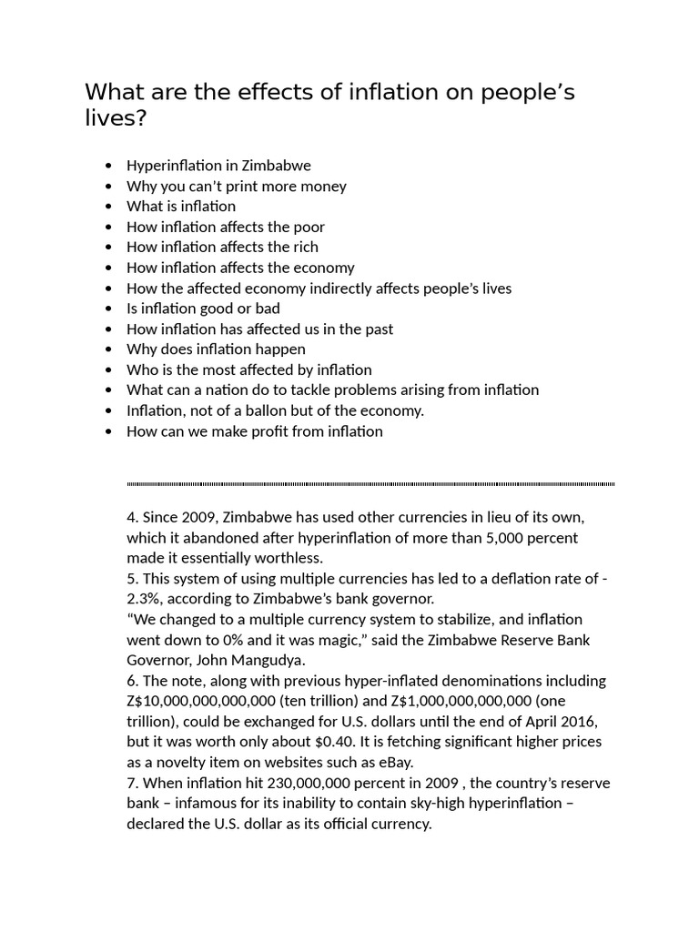 What Are The Effects of Inflation On People's Lives - Pointers | PDF
