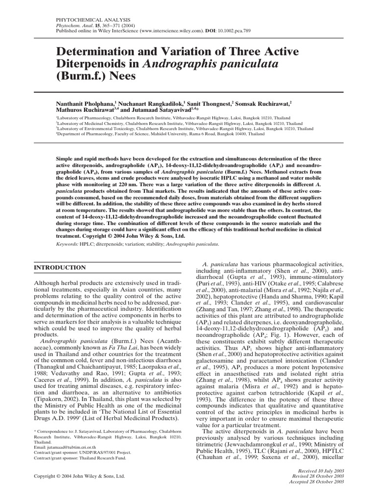 Phytochemical Analysis - 2004 - Pholphana - Determination and Variation of Three Active ...