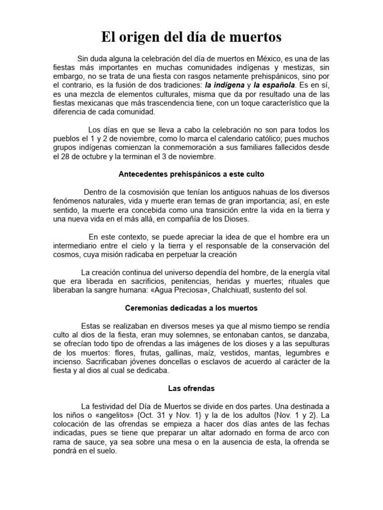 MMEl Origen Del Día de Muertos | PDF | Ciencias sociales