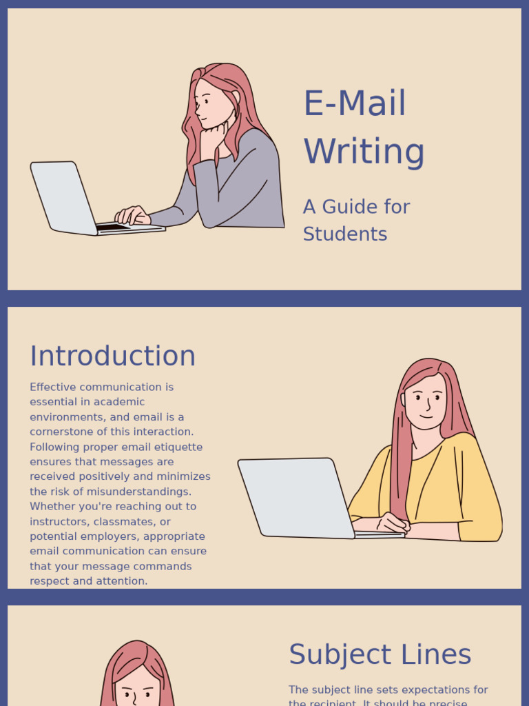 E-Mail Writing Education Presentation in Beige and Blue Illustrative ...