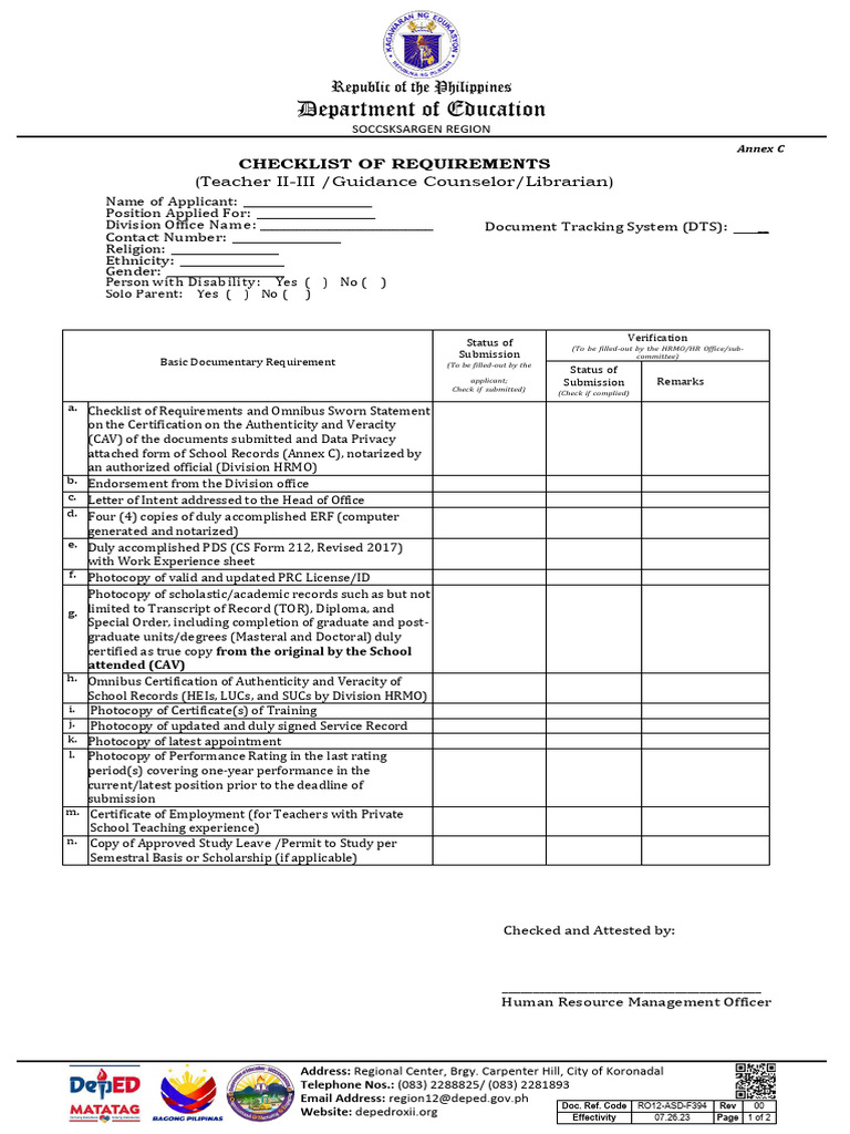 Annex C Checklist of Requirements Tii Tiii New Temp | PDF