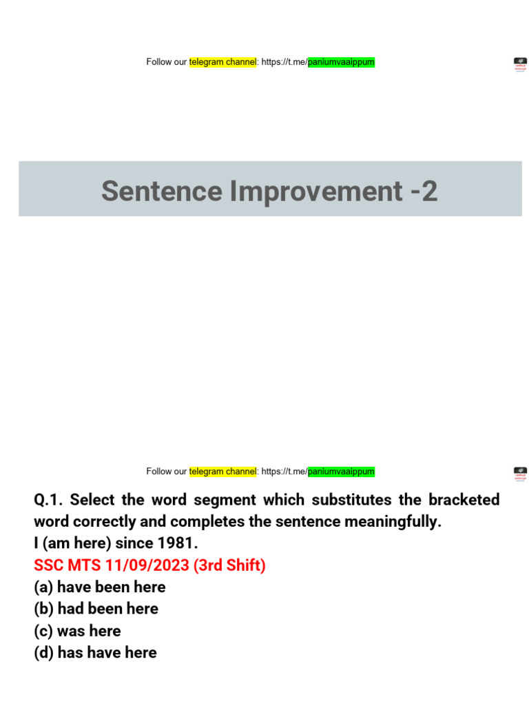 SSC MTS 2023 Asked Sentence Improvement - Part 2 | PDF