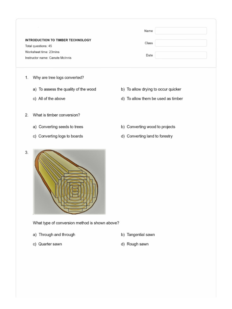 Timber Technology Worksheet | PDF
