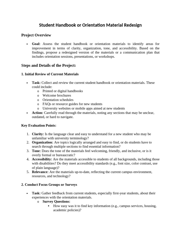 Project Work On Student Handbook or Orientation Material Redesign of ...