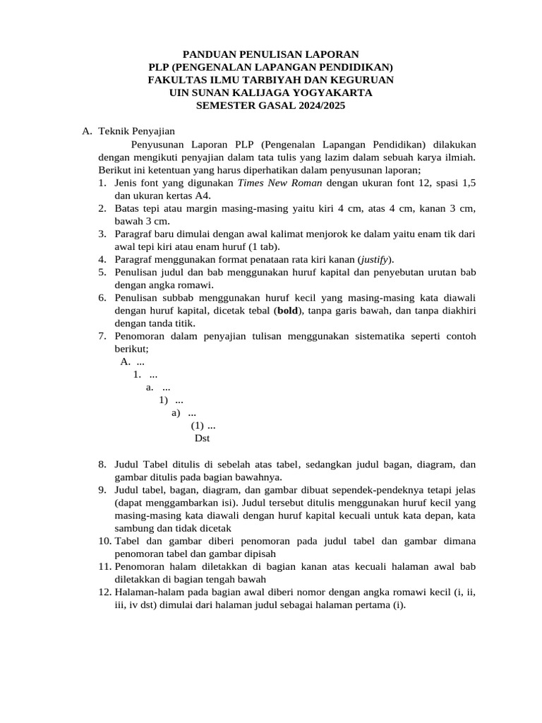 Panduan Penulisan Laporan PLP Gasal 2024 | PDF
