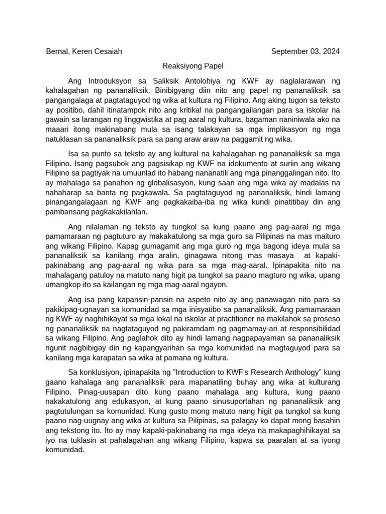 Reaction Paper 1 | PDF