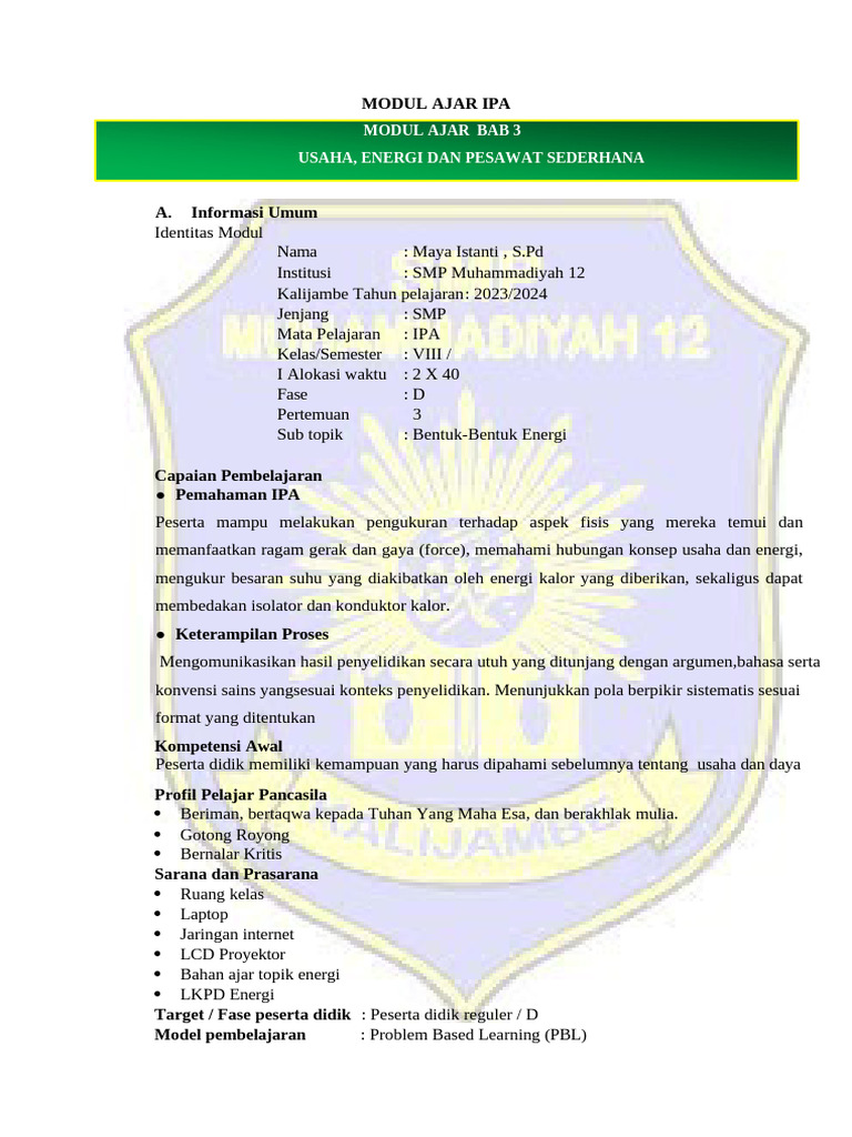 Modul Ajar Ilmu Pengetahuan Alam (IPA) - Modul Ajar Bentuk Bentuk ...