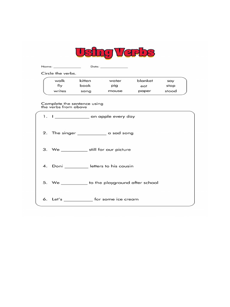 Printable Verbs Worksheets 2nd Grade - 555479.jpg | PDF