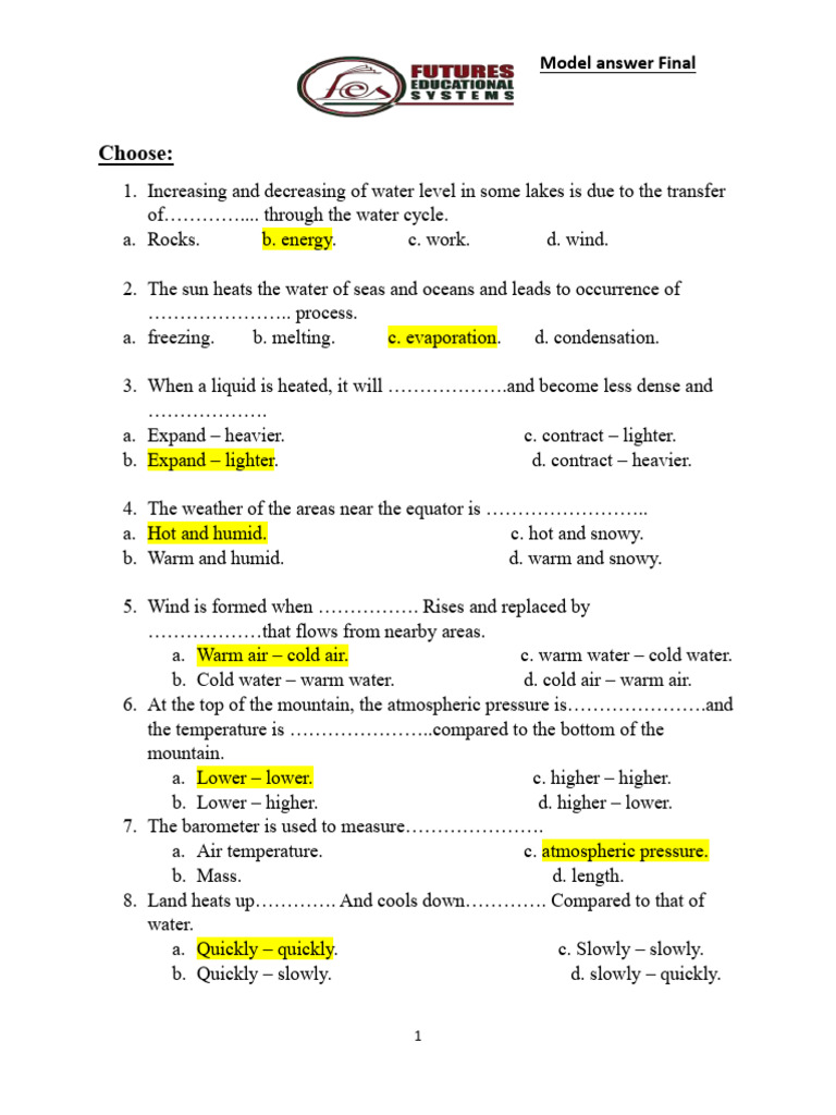 Model Answer Final - Revision - Grade - 6 (Second Term | PDF