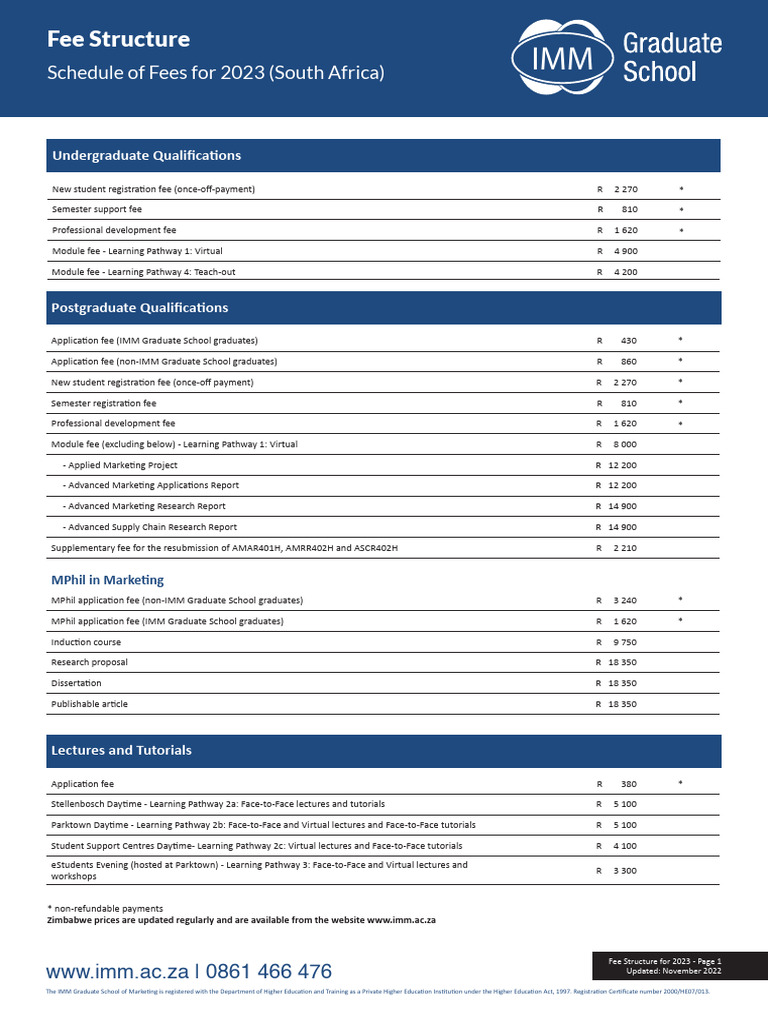 2023 Schedule of Fees - South Africa | PDF
