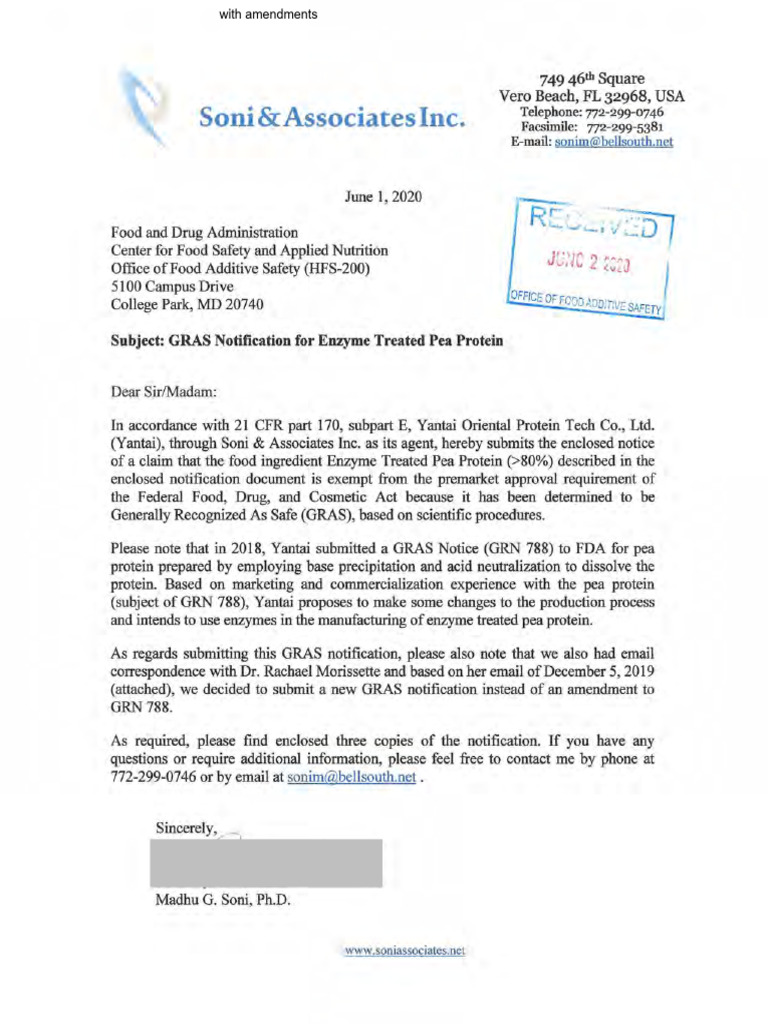 GRAS Notice GRN 948 Enzyme Treated Pea Protein | PDF | Federal Food | Pea
