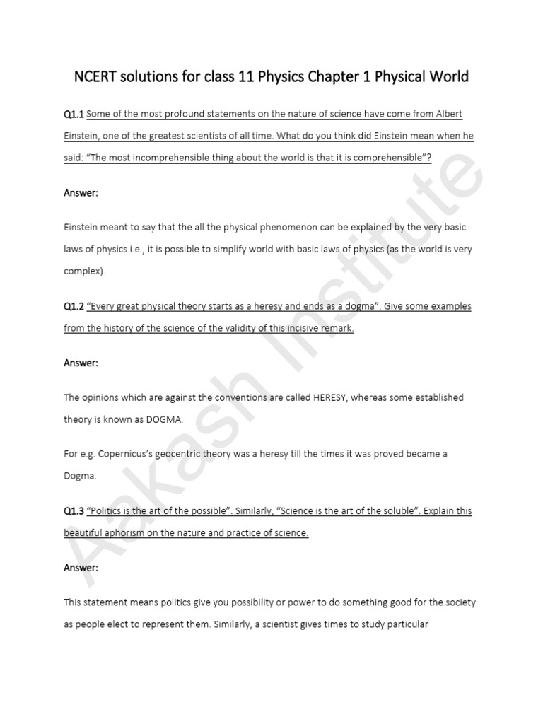 Ncert Solutions Class 11 Physics Chapter 1 Physical World 0 | PDF